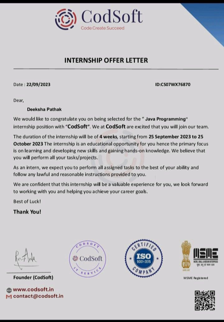 Deeksha Pathak on LinkedIn: #codsoft Deeksha Pathak on LinkedIn: #codsoft