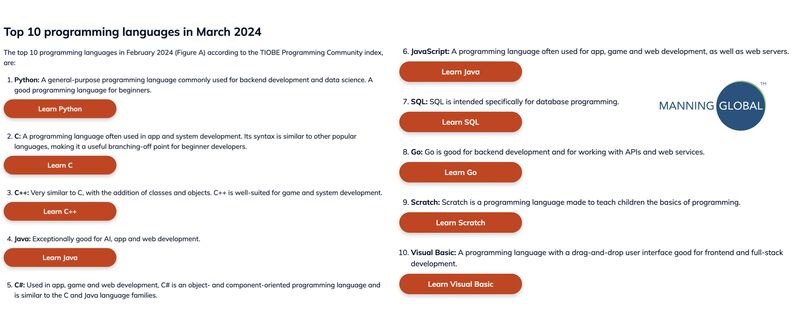 Manning Global AG on LinkedIn: TIOBE Index for March 2024: Top 10 Most ... Manning Global AG on LinkedIn: TIOBE Index for March 2024: Top 10 Most ...