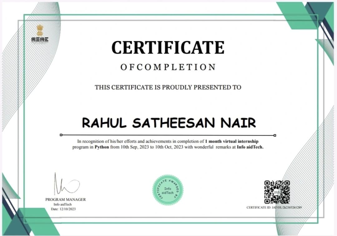Rahul Nair on LinkedIn: #infoaidtech #infoaid #python #internship # ... Rahul Nair on LinkedIn: #infoaidtech #infoaid #python #internship # ...
