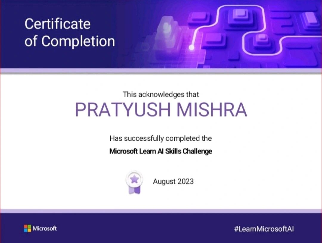 Pratyush Mishra on LinkedIn: #connections #microsoft #aiskillschallenge ... Pratyush Mishra on LinkedIn: #connections #microsoft #aiskillschallenge ...