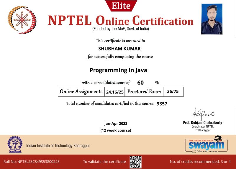 Shubham Kumar on LinkedIn: #nptel #java Shubham Kumar on LinkedIn: #nptel #java