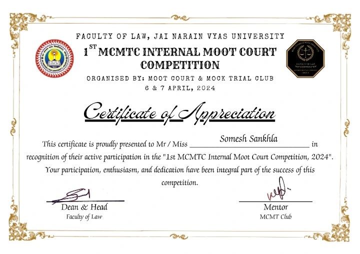 #certificate #someshsankhla #mootcourtcompetition #mcmtclub | Somesh ... #certificate #someshsankhla #mootcourtcompetition #mcmtclub | Somesh ...