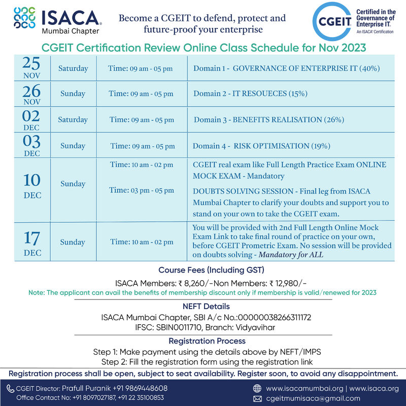 CGEIT Certification Review Online Class by ISACA Mumbai | ISACA Mumbai ... CGEIT Certification Review Online Class by ISACA Mumbai | ISACA Mumbai ...