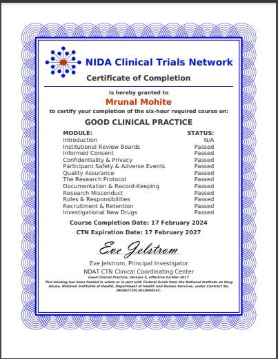 Mrunal Mohite on LinkedIn: Successfully compleated good clinical ... Mrunal Mohite on LinkedIn: Successfully compleated good clinical ...