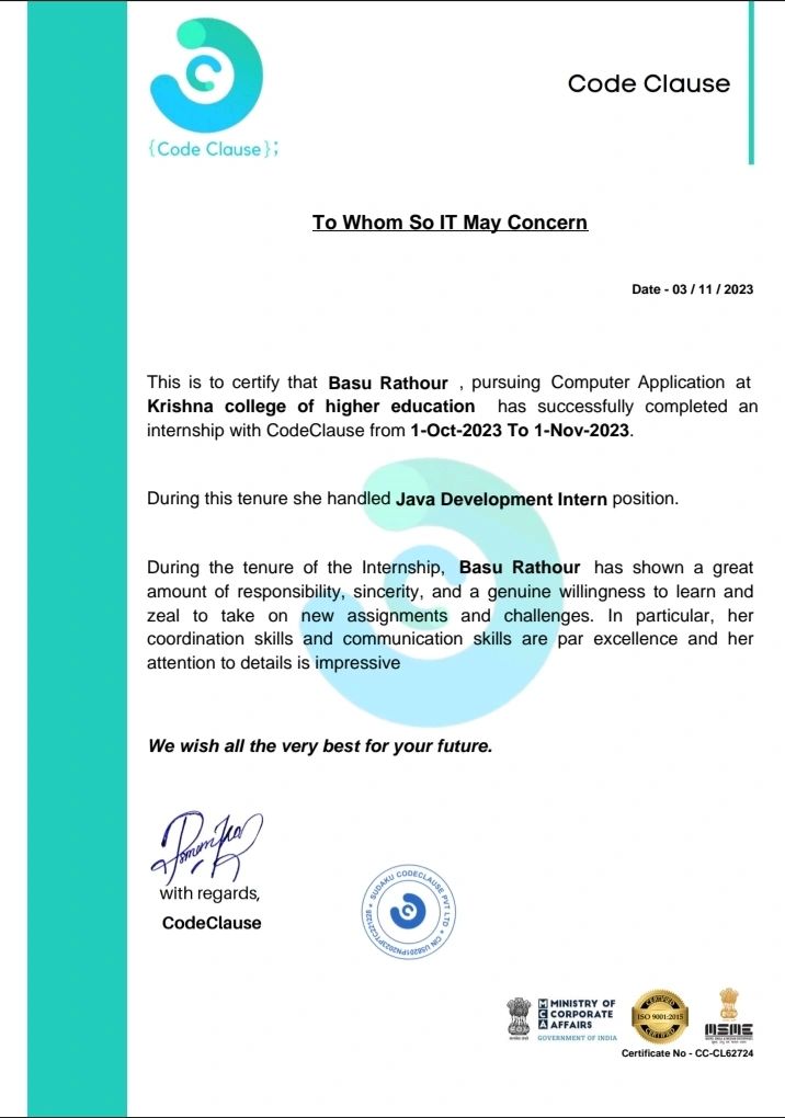 Basu Rathour on LinkedIn: #javadevelopment #codeclause #coding Basu Rathour on LinkedIn: #javadevelopment #codeclause #coding