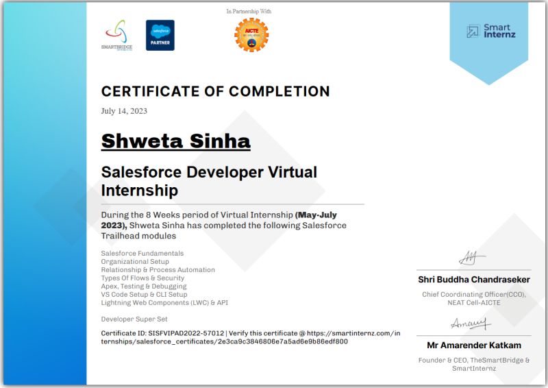 SHWETA SINHA on LinkedIn: #salesforce #smartinternz #trailhead # ... SHWETA SINHA on LinkedIn: #salesforce #smartinternz #trailhead # ...