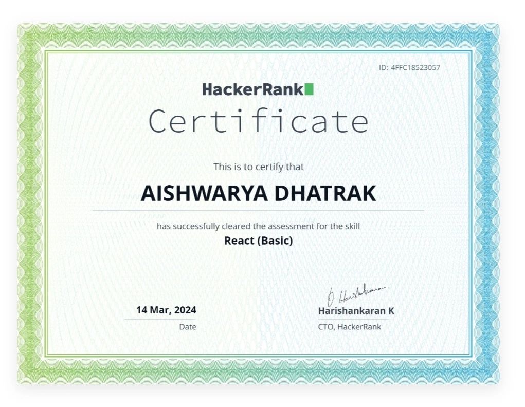 Aishwarya Dhatrak on LinkedIn: #react #hackerrank #codingjourney Aishwarya Dhatrak on LinkedIn: #react #hackerrank #codingjourney