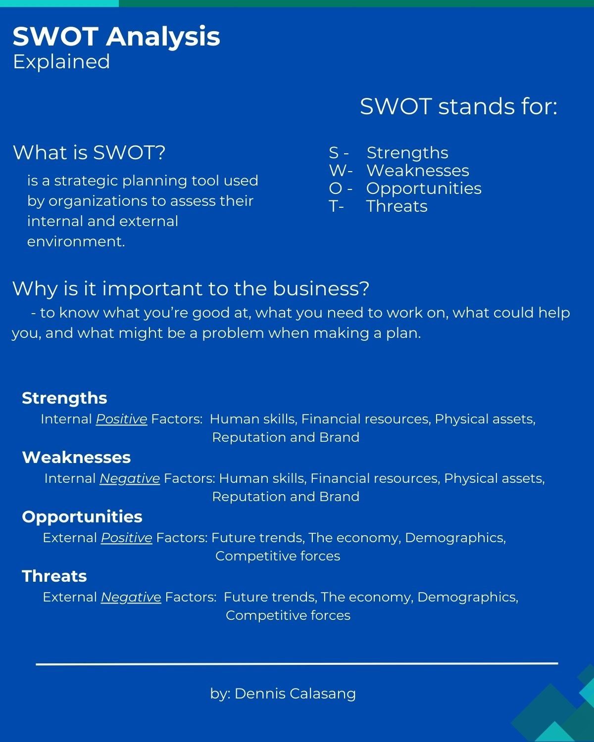 Dennis Calasang, CPA, CMA, FMVA® on LinkedIn: SWOT Analysis Explained ... Dennis Calasang, CPA, CMA, FMVA® on LinkedIn: SWOT Analysis Explained ...
