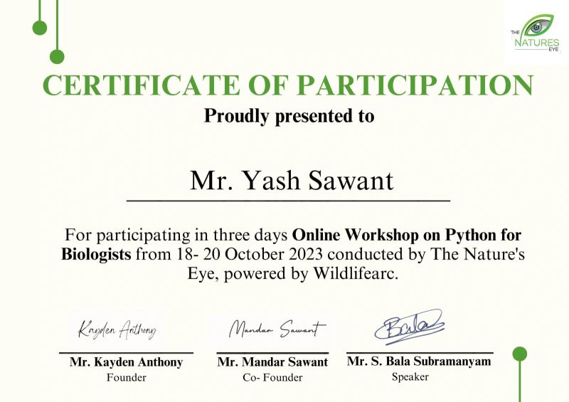 Attended Python Workshop by The Nature's Eye | Yash Sawant posted on ... Attended Python Workshop by The Nature's Eye | Yash Sawant posted on ...