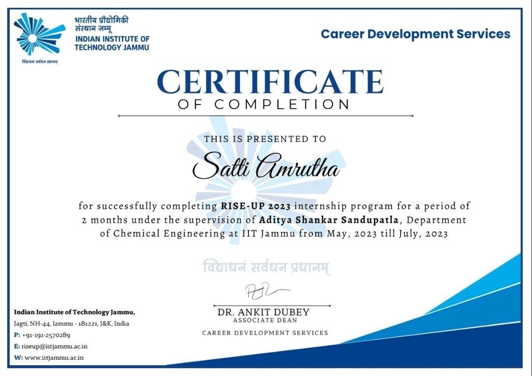 Satti Amrutha on LinkedIn: #iit #iitjammu #researchinternship # ... Satti Amrutha on LinkedIn: #iit #iitjammu #researchinternship # ...