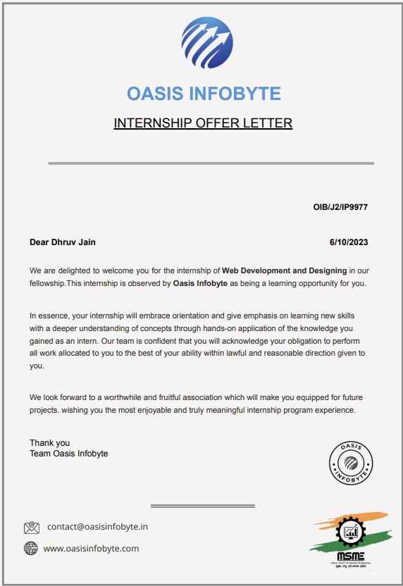 #internship #oasisinfobyte #webdevelopment | Dhruv Jain #internship #oasisinfobyte #webdevelopment | Dhruv Jain