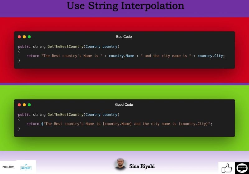 Sina Riyahi on LinkedIn: Use String Interpolation C# string ... Sina Riyahi on LinkedIn: Use String Interpolation C# string ...