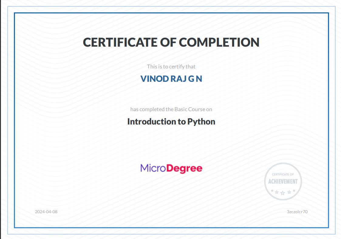 VINOD RAJ GN on LinkedIn: #microdegree #python #sql #gratitude VINOD RAJ GN on LinkedIn: #microdegree #python #sql #gratitude
