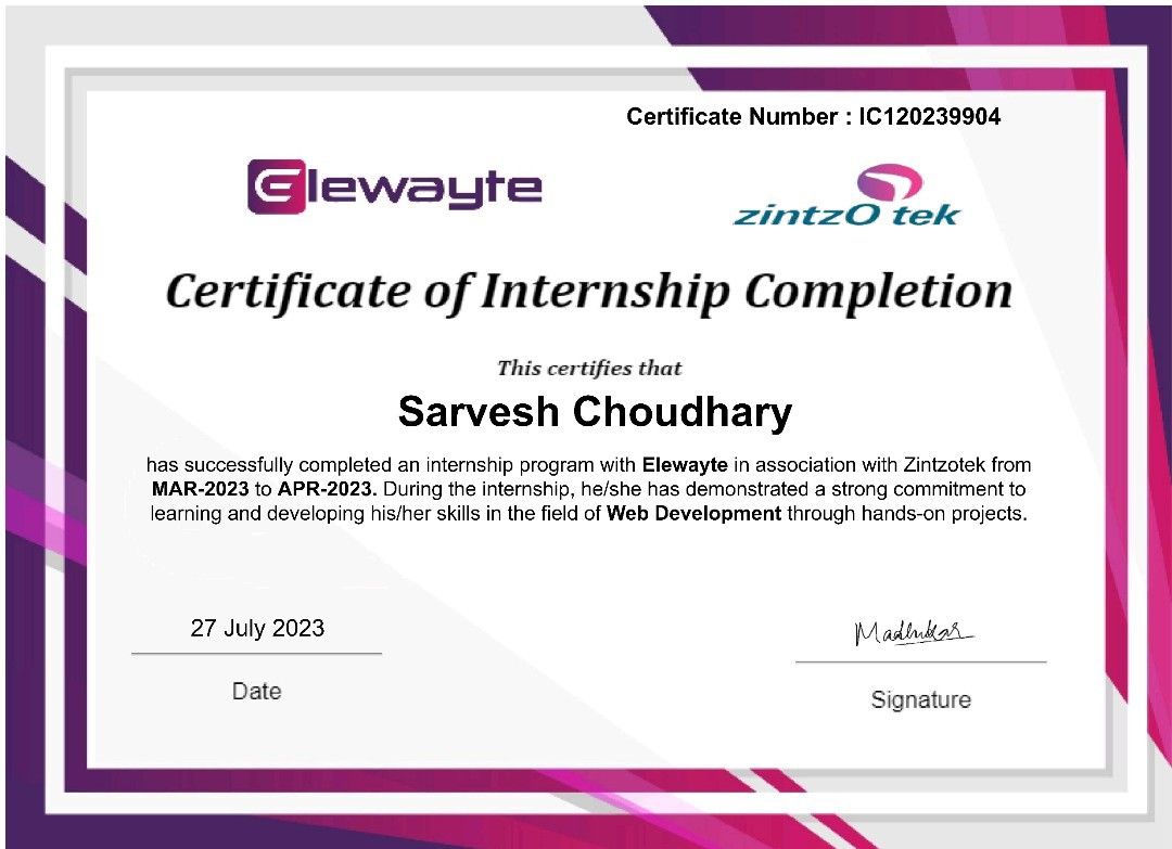 Sarvesh Choudhary on LinkedIn: #intern #elewayte #webdevelopment # ... Sarvesh Choudhary on LinkedIn: #intern #elewayte #webdevelopment # ...