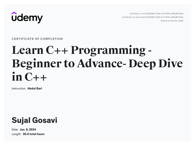 Sujal Gosavi on LinkedIn: #cplusplus #programming #udemy #newskills Sujal Gosavi on LinkedIn: #cplusplus #programming #udemy #newskills