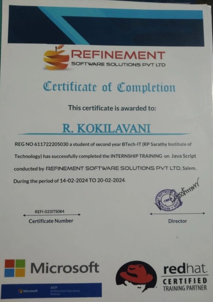 KOKILA VANI on LinkedIn: #javascript #internship # ... KOKILA VANI on LinkedIn: #javascript #internship # ...