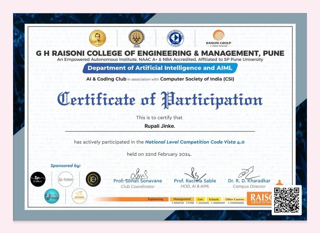 #codevista4 #codingcompetition #ghrcem | Rupali Jinke #codevista4 #codingcompetition #ghrcem | Rupali Jinke