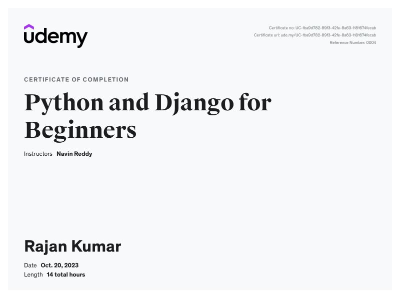 Rajan Kumar on LinkedIn: #udemy #django #python #webdevelopment # ... Rajan Kumar on LinkedIn: #udemy #django #python #webdevelopment # ...