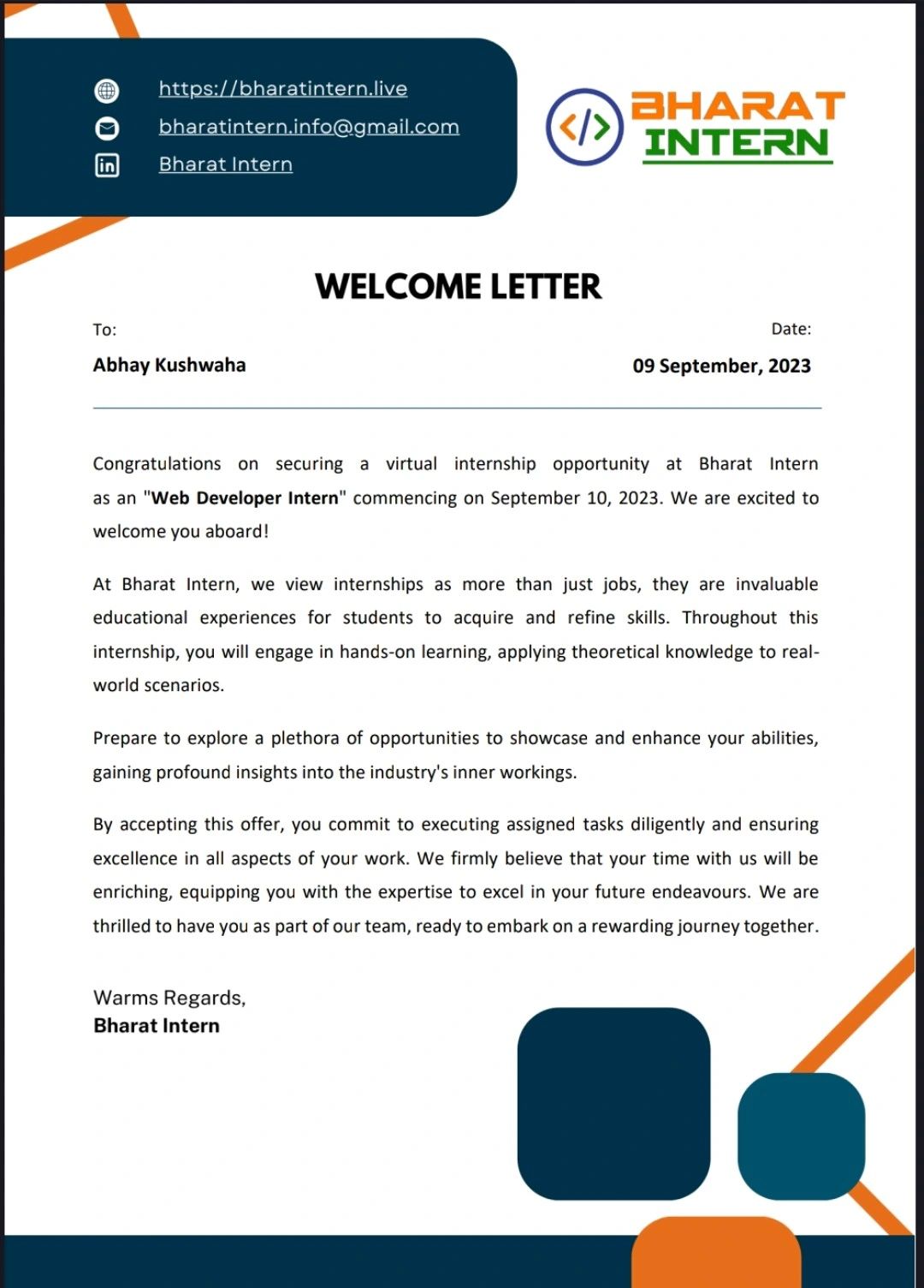 Abhay Kushwaha on LinkedIn: #bharatintern #internship # ... Abhay Kushwaha on LinkedIn: #bharatintern #internship # ...