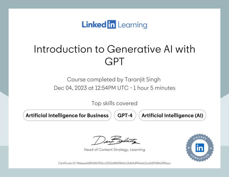 Taranjit Singh on LinkedIn: Certificate of Completion Taranjit Singh on LinkedIn: Certificate of Completion