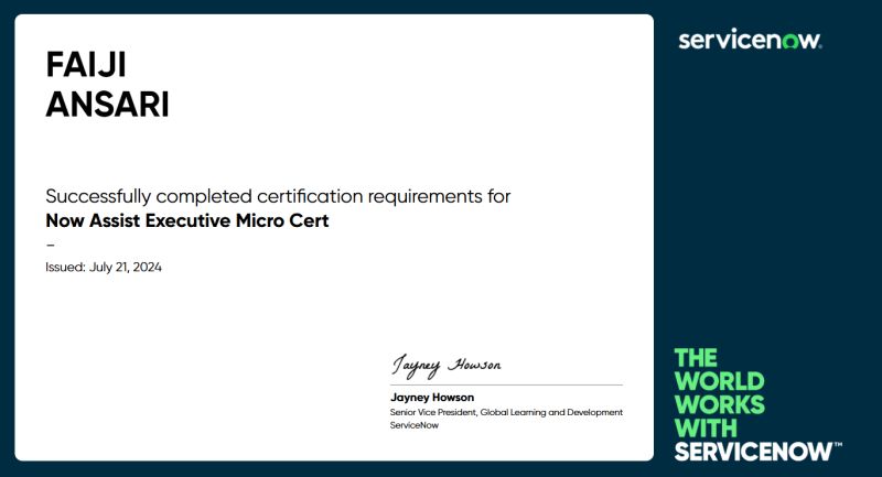 Successfully completed certification requirements for Now Assist ... Successfully completed certification requirements for Now Assist ...