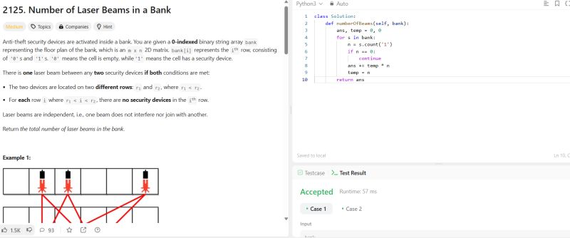Resolved Laser Beam problem on LeetCode | BYREDDY VENKATA MOHAN REDDY ... Resolved Laser Beam problem on LeetCode | BYREDDY VENKATA MOHAN REDDY ...