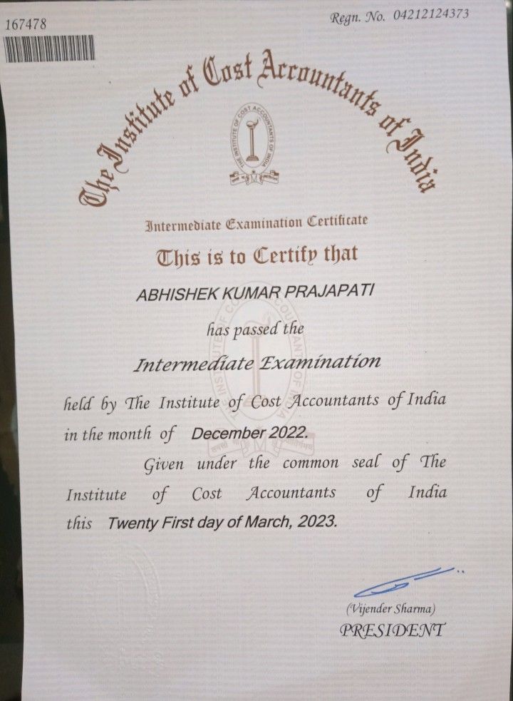 Abhishek kumar Prajapati on LinkedIn: #cma #cmainter #cmafinalist Abhishek kumar Prajapati on LinkedIn: #cma #cmainter #cmafinalist