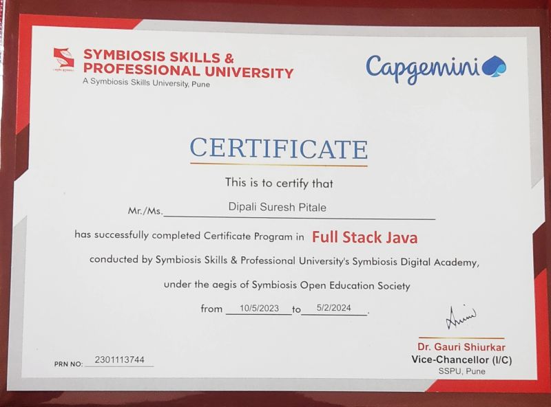 Dipali Pitale on LinkedIn: #java #fullstackdevelopment #certification # ... Dipali Pitale on LinkedIn: #java #fullstackdevelopment #certification # ...