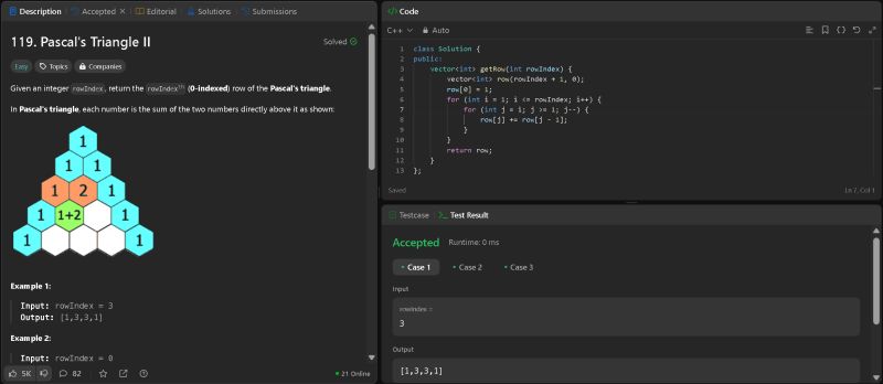 #100daysofcode #100daysofcode #leetcode #cpp #pascaltriangle… | Raj Borse #100daysofcode #100daysofcode #leetcode #cpp #pascaltriangle… | Raj Borse