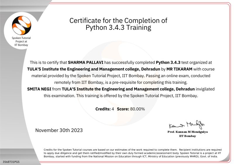 Completed Python test by Spoken Tutorial Project | Sharma Pallavi ... Completed Python test by Spoken Tutorial Project | Sharma Pallavi ...