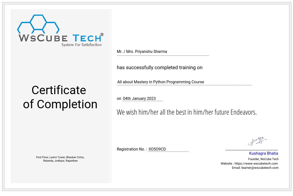 Priyanshu Sharma on LinkedIn: #certification #wscubetech #python # ... Priyanshu Sharma on LinkedIn: #certification #wscubetech #python # ...