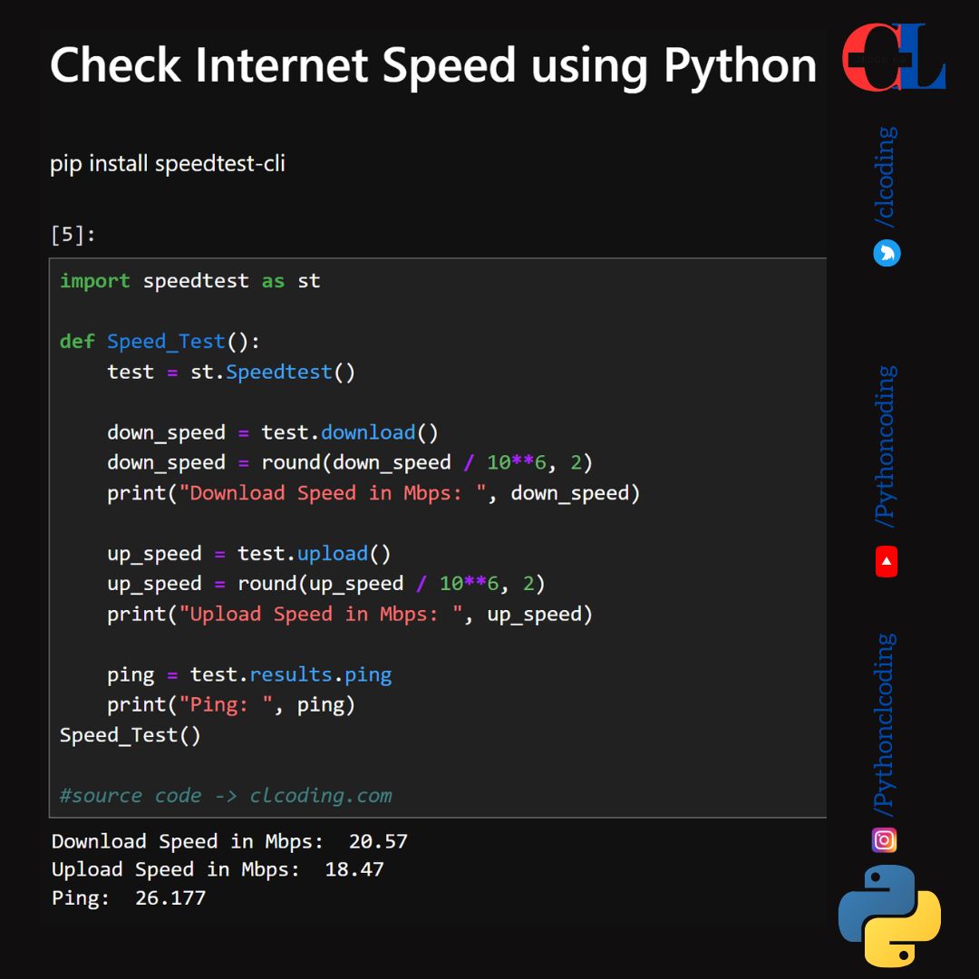 Python Coding on LinkedIn: Check Internet Speed using Python Python Coding on LinkedIn: Check Internet Speed using Python