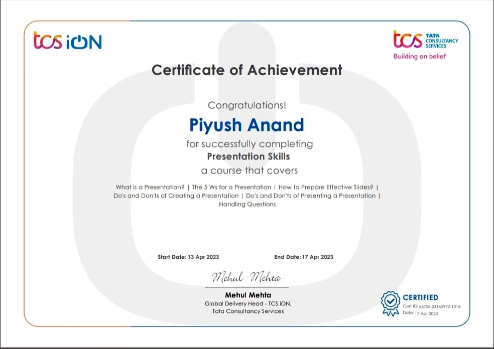 Piyush Kumar Anand on LinkedIn: #certification #professionaldevelopment ... Piyush Kumar Anand on LinkedIn: #certification #professionaldevelopment ...