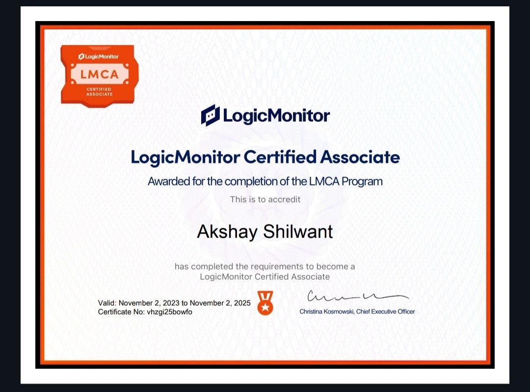 Akshay Shilwant on LinkedIn: LogicMonitor Associate Certification ... Akshay Shilwant on LinkedIn: LogicMonitor Associate Certification ...