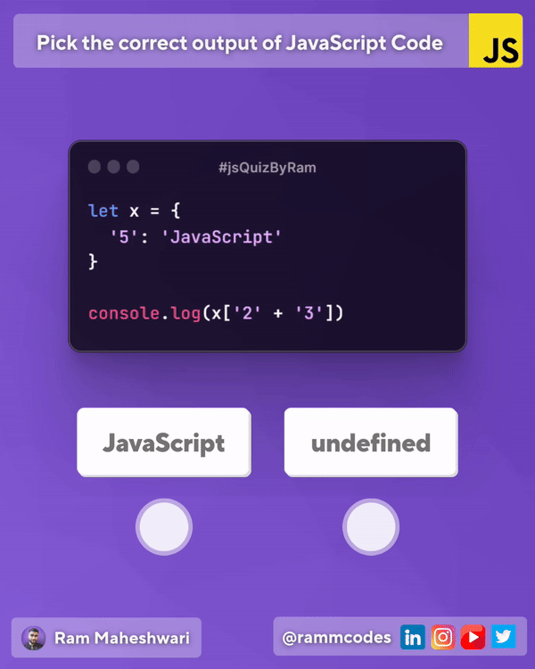 Ram Maheshwari ♾️ on LinkedIn: #jsquizbyram #html #css #javascript ... Ram Maheshwari ♾️ on LinkedIn: #jsquizbyram #html #css #javascript ...