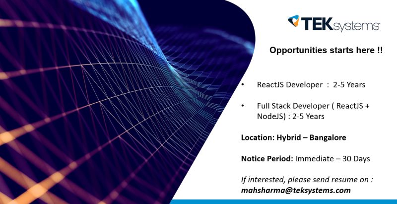Mahima Sharma on LinkedIn: #reactjs #nodejs #bangalore #hiring Mahima Sharma on LinkedIn: #reactjs #nodejs #bangalore #hiring