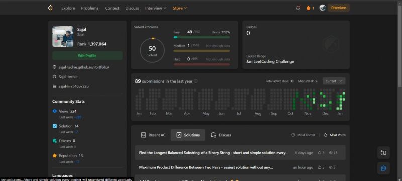 Completed 50 Leetcode probelms today! | Sajal K posted on the topic ... Completed 50 Leetcode probelms today! | Sajal K posted on the topic ...