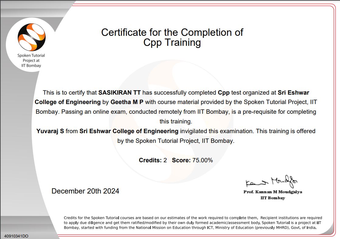 Sasikiran TT on LinkedIn: #cpp #programmingskills #certification # ... Sasikiran TT on LinkedIn: #cpp #programmingskills #certification # ...