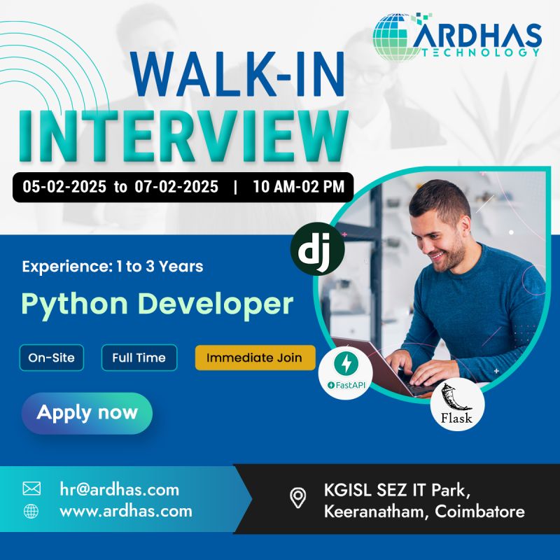 Ardhas Technology on LinkedIn: #pythondeveloper #hiring #pythonjobs # ... Ardhas Technology on LinkedIn: #pythondeveloper #hiring #pythonjobs # ...