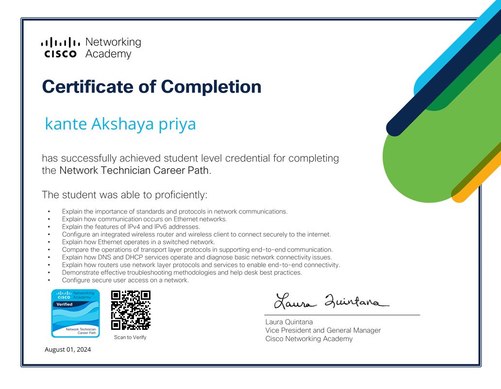 Kante Akshaya priya on LinkedIn: #networkingacadamy #cisco #certificate ... Kante Akshaya priya on LinkedIn: #networkingacadamy #cisco #certificate ...