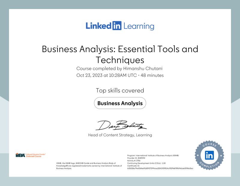 Himanshu Chutani on LinkedIn: Certificate of Completion Himanshu Chutani on LinkedIn: Certificate of Completion