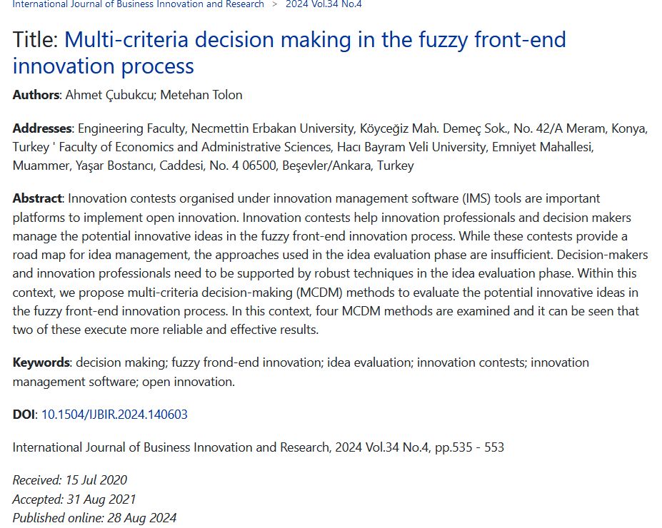 New study on multi-criteria decision-making in fuzzy front-end ... New study on multi-criteria decision-making in fuzzy front-end ...