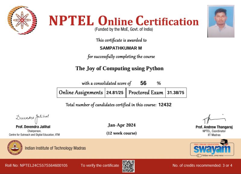 Sampath kumar on LinkedIn: #python #programming #nptel #learning # ... Sampath kumar on LinkedIn: #python #programming #nptel #learning # ...