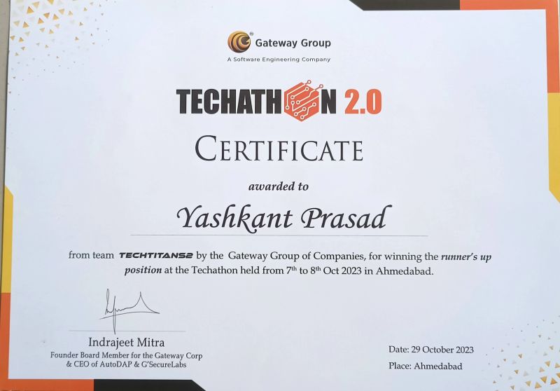 Yashkant Prasad on LinkedIn: #techathon #teamwork #runnerup #innovation Yashkant Prasad on LinkedIn: #techathon #teamwork #runnerup #innovation