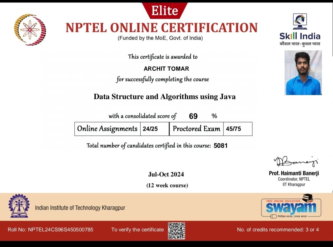 Archit Tomar on LinkedIn: #nptel #dsa #java Archit Tomar on LinkedIn: #nptel #dsa #java