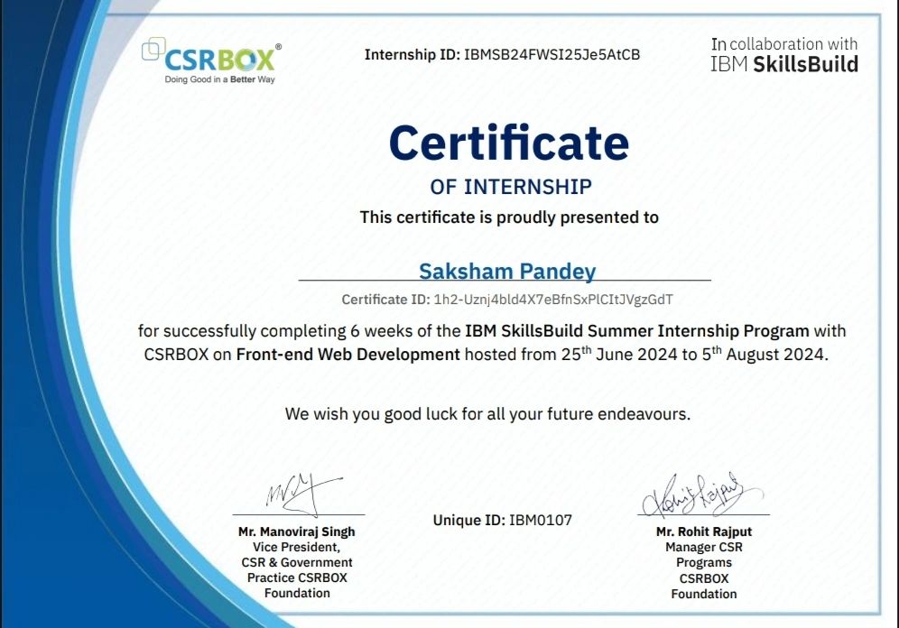 Saksham Pandey on LinkedIn: #webdevelopment #ibm #skillsbuild #csrbox # ... Saksham Pandey on LinkedIn: #webdevelopment #ibm #skillsbuild #csrbox # ...