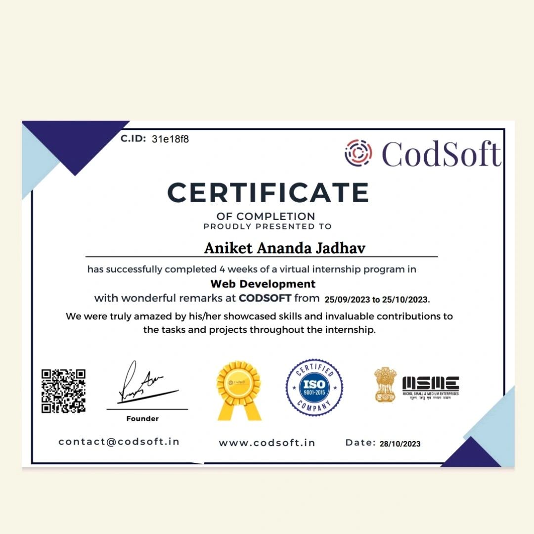 Aniket Jadhav on LinkedIn: #internship #codsoftinternship # ... Aniket Jadhav on LinkedIn: #internship #codsoftinternship # ...