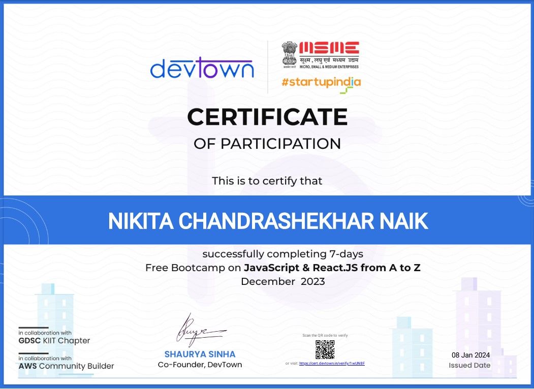 Nikita Naik on LinkedIn: #certification #javascript #reactjs # ... Nikita Naik on LinkedIn: #certification #javascript #reactjs # ...