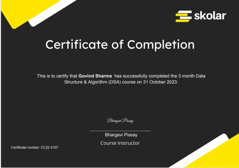 Govind Sharma on LinkedIn: #skolar #datastructures #certification Govind Sharma on LinkedIn: #skolar #datastructures #certification