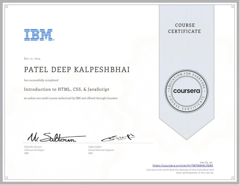 Deep Patel on LinkedIn: #html #css #javascript #webdevelopment #ibm # ... Deep Patel on LinkedIn: #html #css #javascript #webdevelopment #ibm # ...